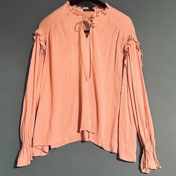 Basil Lola | Tops | Basil Lola Peach Mini V Ruffle Top Womens Large ...